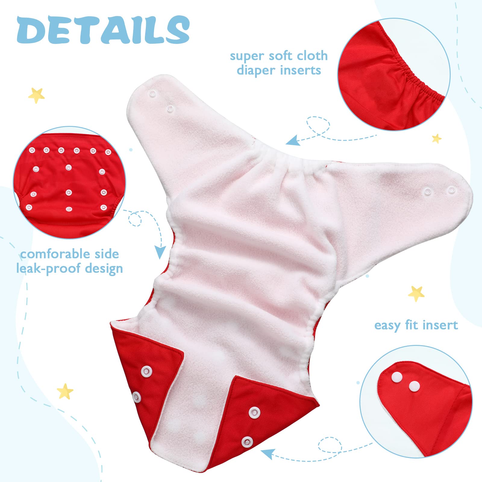 18 Pcs Reusable Diapers for Baby with 18 Inserts Cloth Diaper Liner Changing Pad Liners Cloth Diapers Adjustable Washable Diaper Cover Absorbent Inserts for Boys Girls Babies Toddlers Newborn