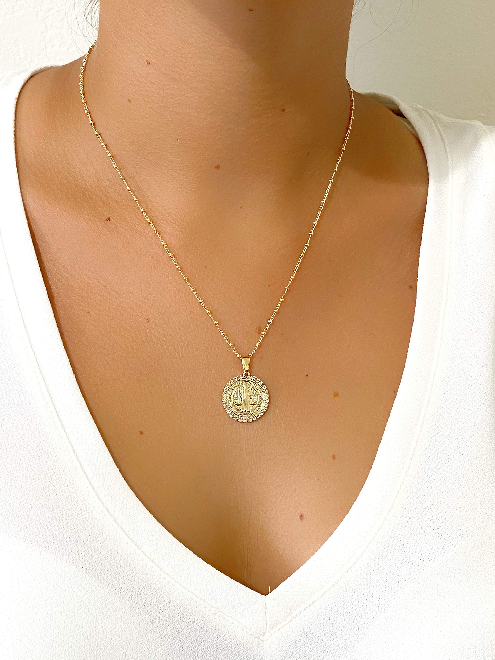 18K Gold Plated Saint Benedict Pendant Necklace for Women Religious Jewelry