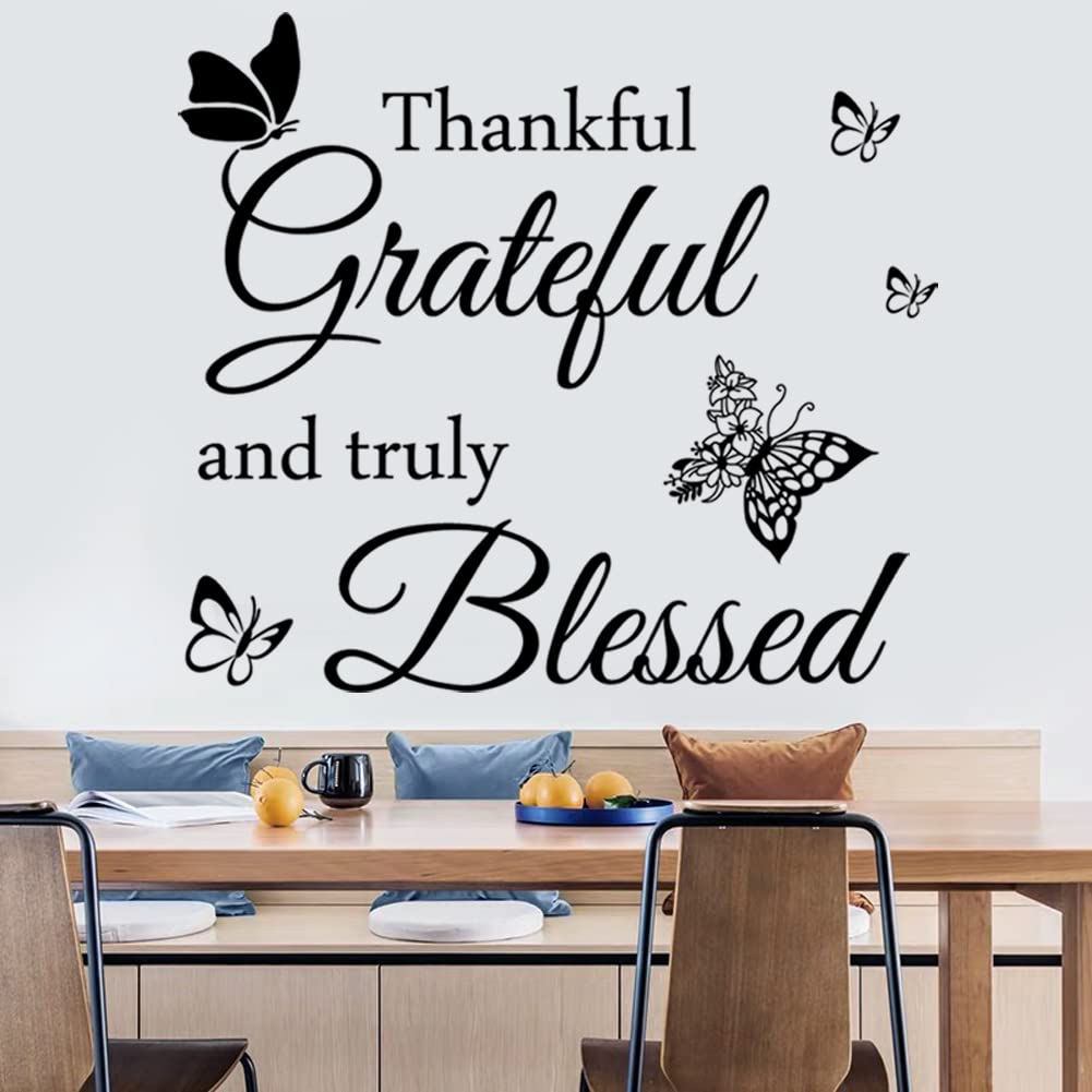 Wall Decal Quote Faith Vinyl Lettering Thankful Grateful and Truly Blessed Inspirational Quote Wall Decor Wall Stickers for Home Decor Living Room Kitchen Office Wall Decoration.