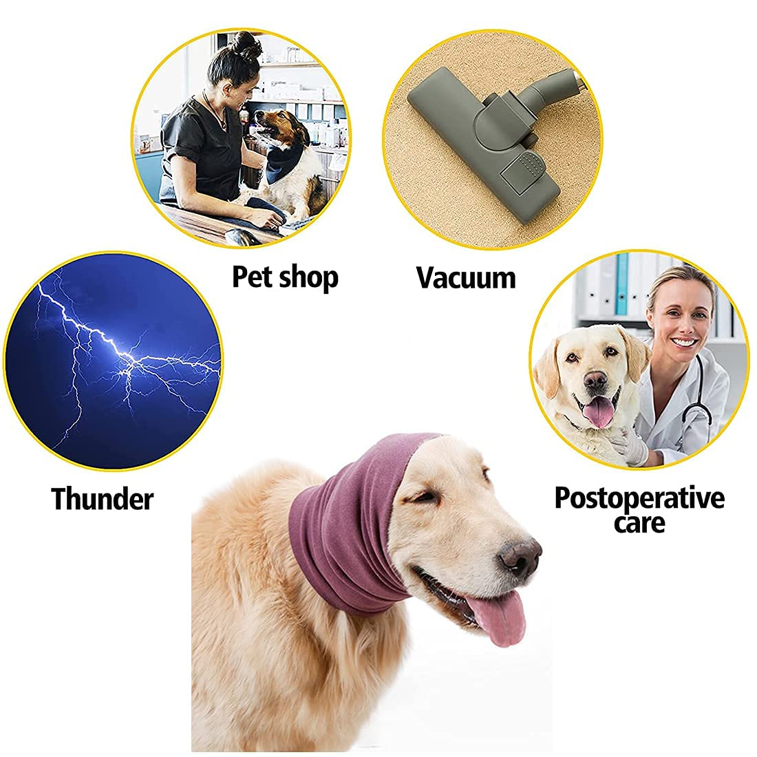 Quiet Ears Covers for Dogs 3pcs,Dog Snoods Ear Covers for Noise,Grooming and Force Drying Miracle Tool for Anxiety Relief & Calming Dogs(Grey+Pink+Purple)
