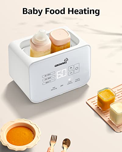 Baby Bottle Warmer, Gronwsy 8-in-1 Fast Milk Warmer with Timer Breastmilk or Formula, Fits 2 Bottles, Accurate Temperature Control, with Defrost, Sterili-zing, Keep, Heat Baby Food Jars Function