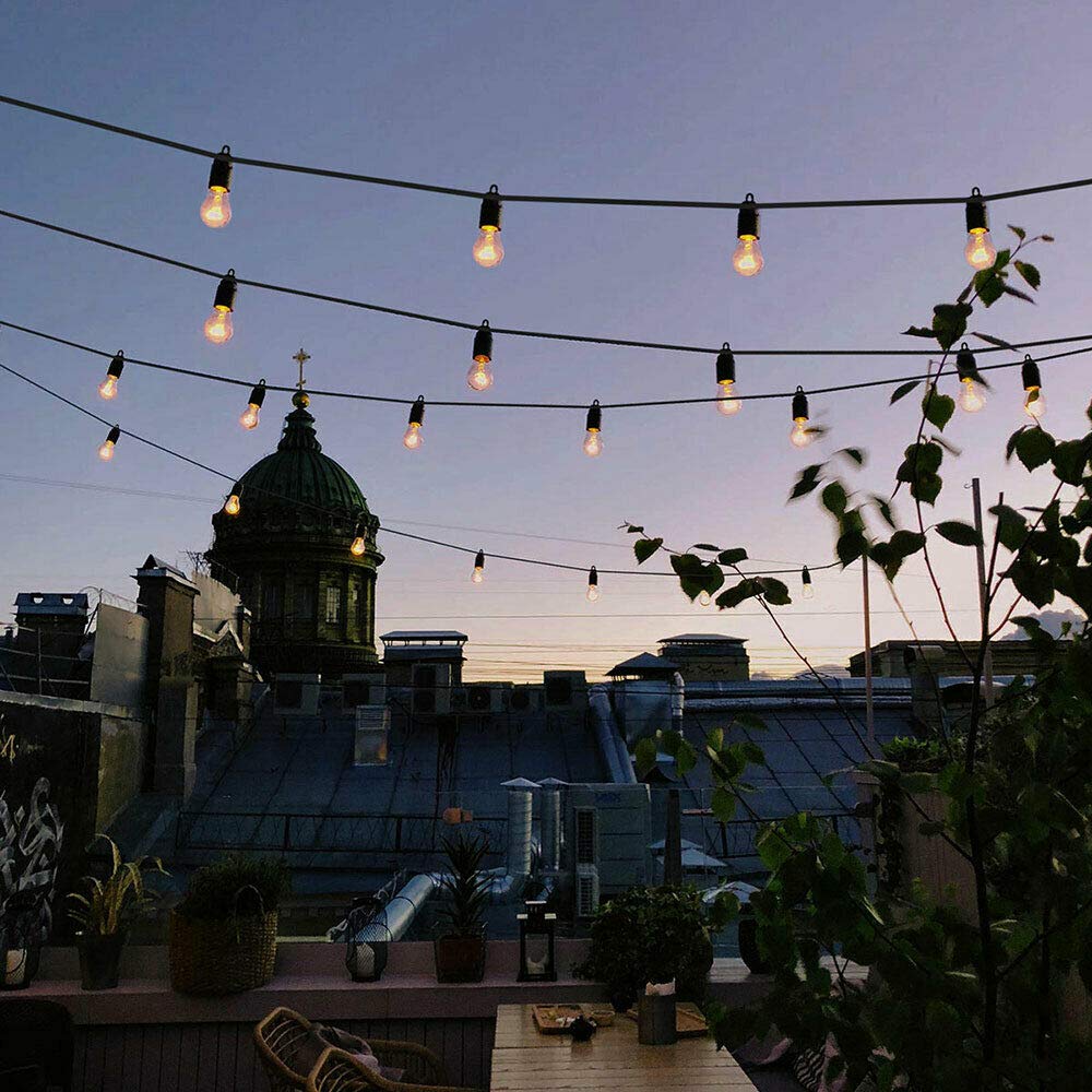Ampersand Shops 48 Feet Outdoor Solar String Lights Warm White 15 LED Bulbs Home Garden Patio Backyard Mood Lighting