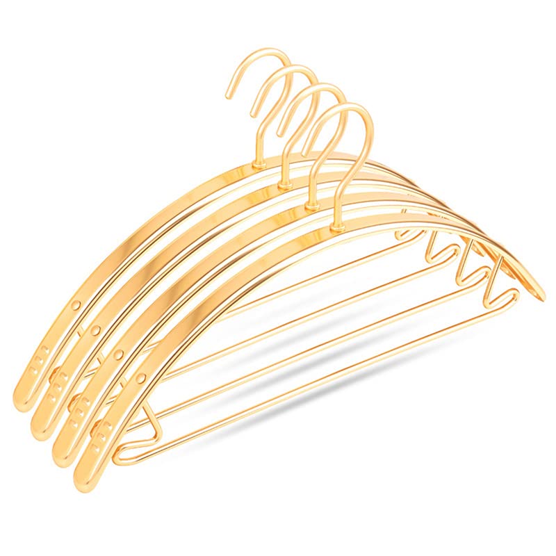 5PCS Clothes Hangers, No Shoulder Bumps Suit Hangers, No Mark Non-Slip Aluminum Alloy T-Shirt Hanger, Space Saving Rounded Hangers for Coat, Sweater, Jackets, Pants (2.0 cm, Gold)