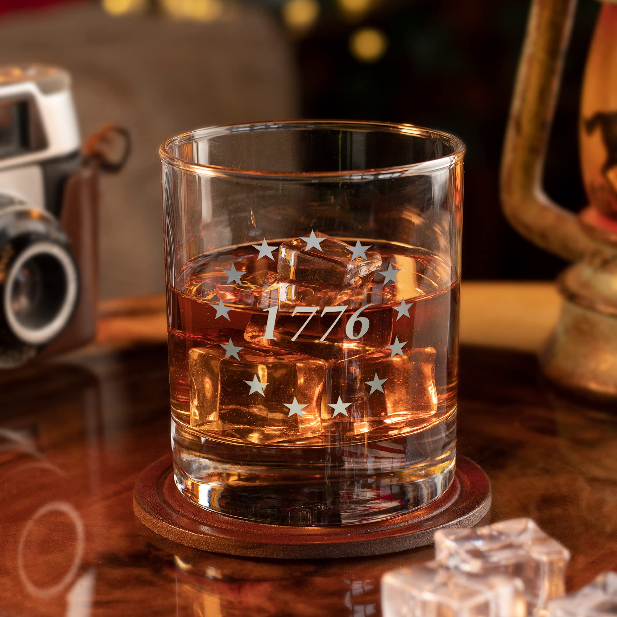 1776 Betsy Ross American Flag - Old Fashioned Whiskey Rocks Bourbon Glass - 10 oz capacity