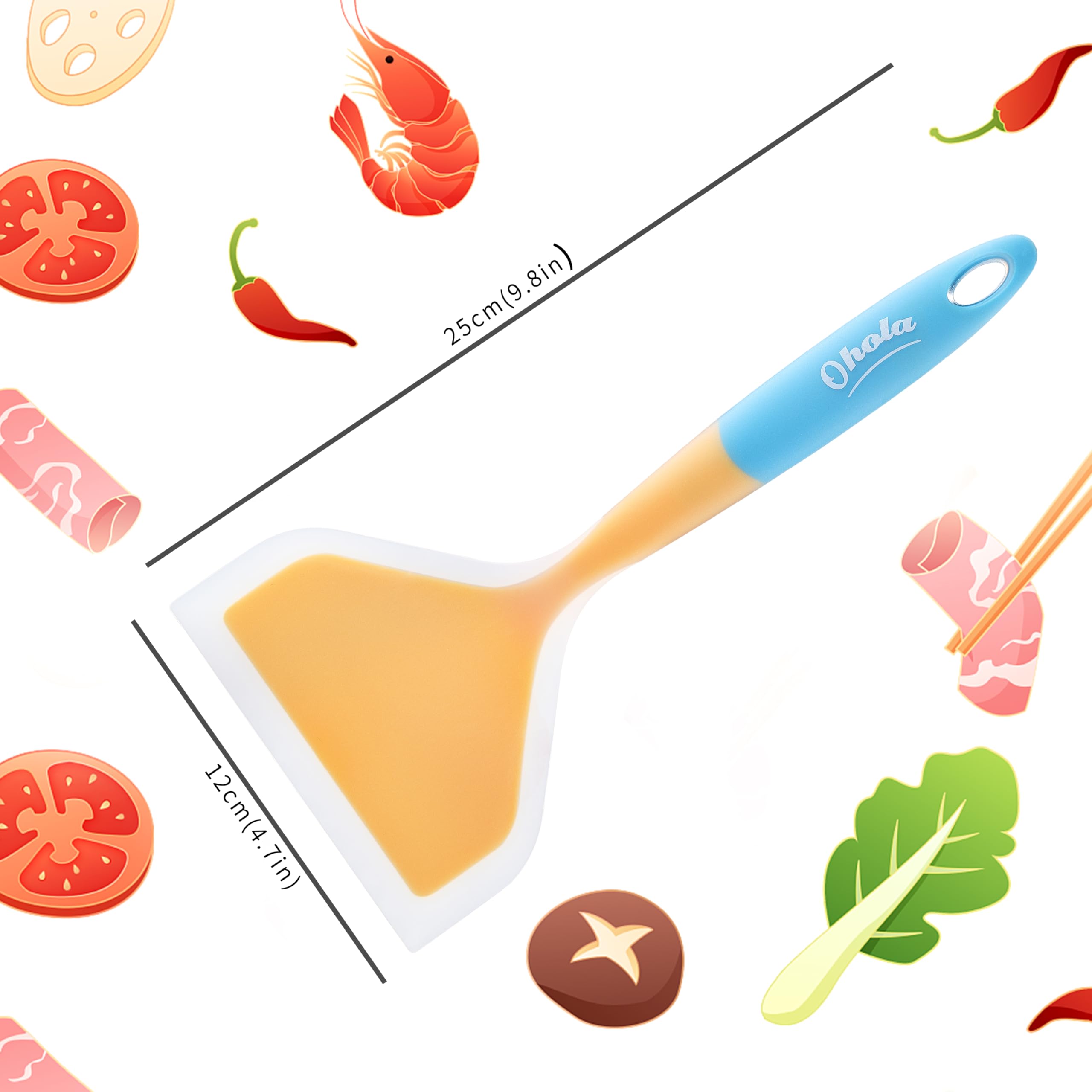 2PCS Wide Silicone Spatulas, OHOLA Heat Resistant Silicone Spatula Set, Kitchen Spatula for Pancake, Eggs, Fish and more, Flexible Turner with Short Handle, BPA-FREE, Dishwasher Safe (Multi-Color)