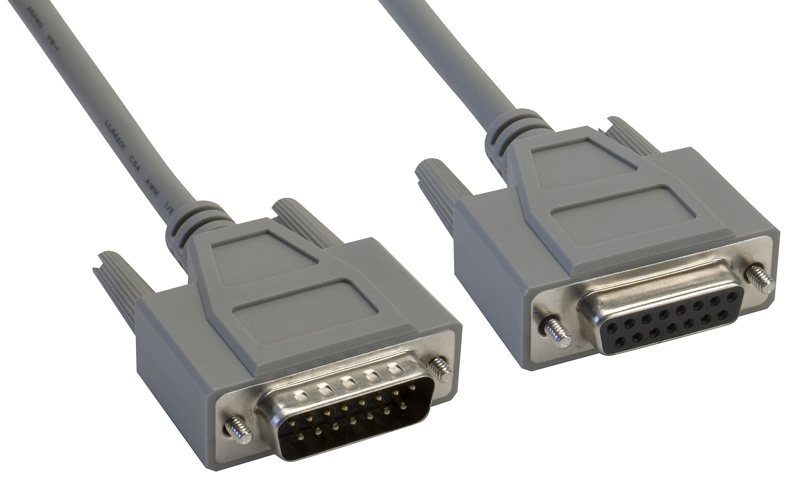Amphenol 2.5ft Gray DB15 D-Sub VGA Cable, Shielded, Male-to-Male, 15-Pin