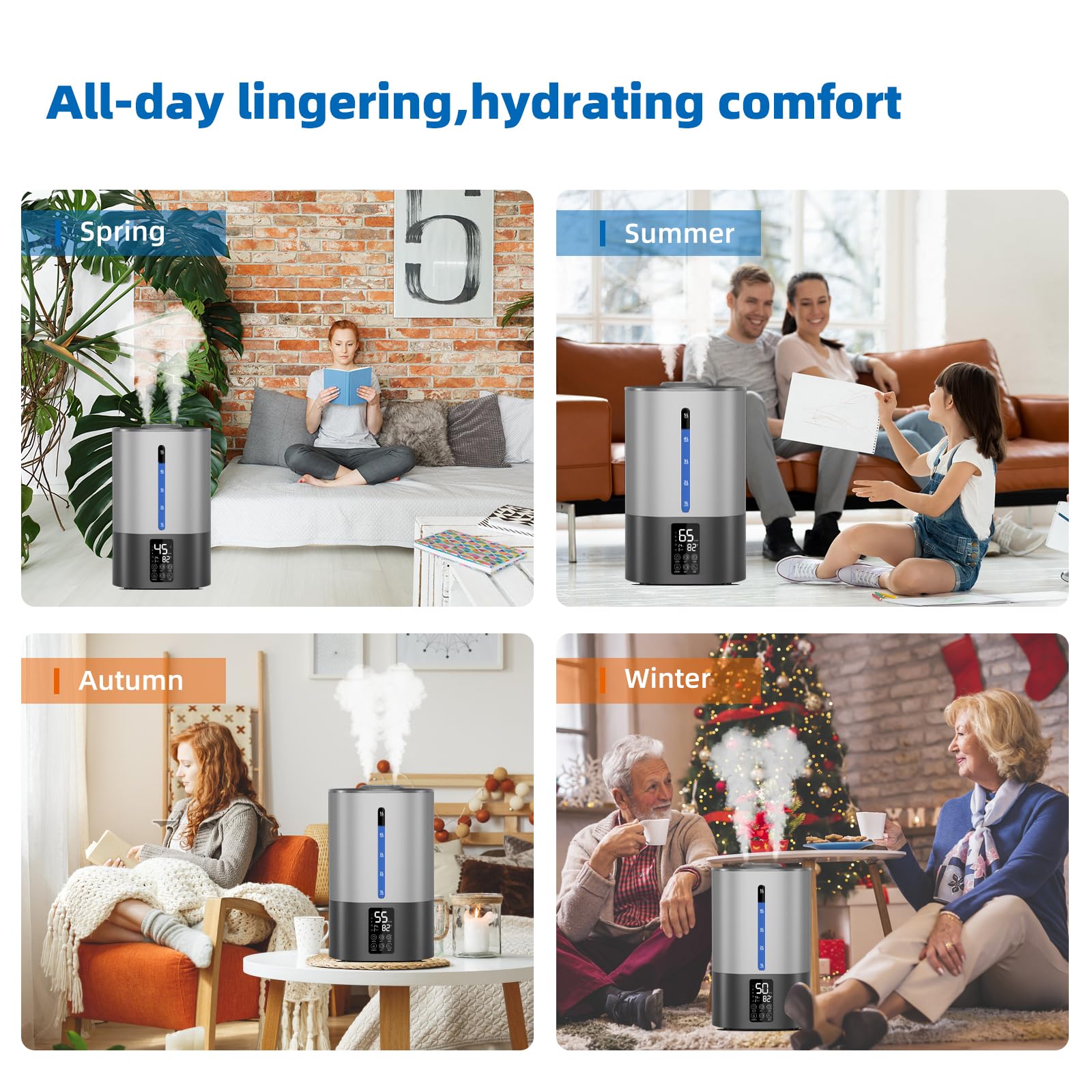 5L Humidifiers for Bedroom and Plants, Ultrasonic Cool Mist Humidifiers for Baby home Mist Top Fill Desk Humidifiers Essential Oil Diffuser, Quiet Humidifiers with Adjustable Mist,360°Nozzle-Gray