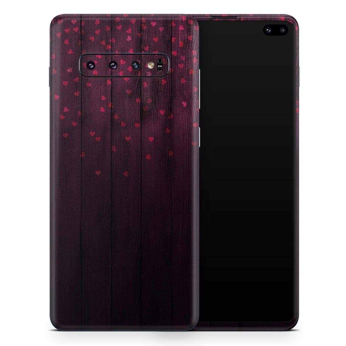 DesignSkinz Falling Micro Hearts Over Burgundy Planks of Wood Protective Vinyl Decal Wrap Skin Cover Compatible with The Samsung Galaxy S20 (Screen Trim & Back Glass Skin)