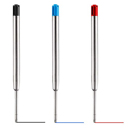HeTaoCat Blue Ink Refill Pack of 5, Replaceable Ballpoint Pen Refills, Medium Point Metal Refil (Blue)