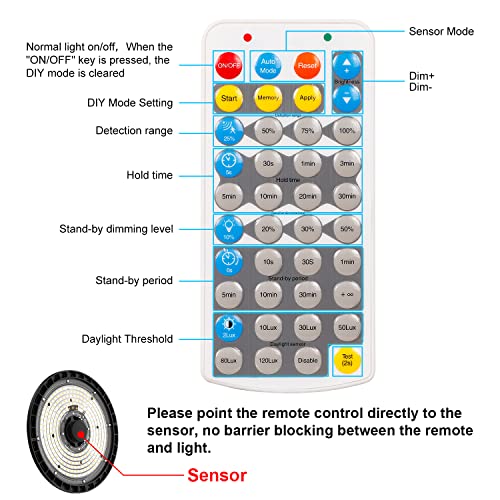 150W UFO LED High Bay Light with Motion Sensor 5000K Garage Light Ceiling Light with Remote Control 3 Modes 21000LM Shop Lights Super Bright with 5' Cable High Bay LED Lighting for Warehouse Workshop
