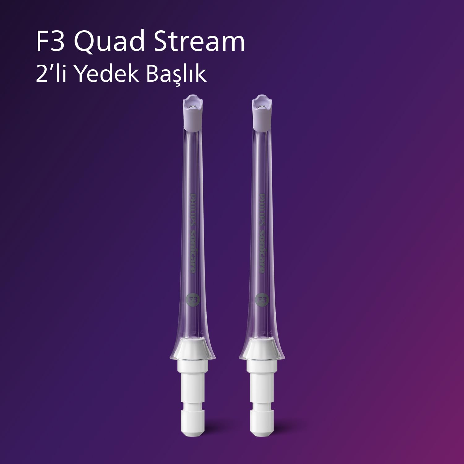 Philips Sonicare Quad Stream F3 Oral Irrigator Nozzle Twin Pack - Oral Water Flosser use with Philips Sonicare Cordless Power Flosser (Model HX3062/00) Purple