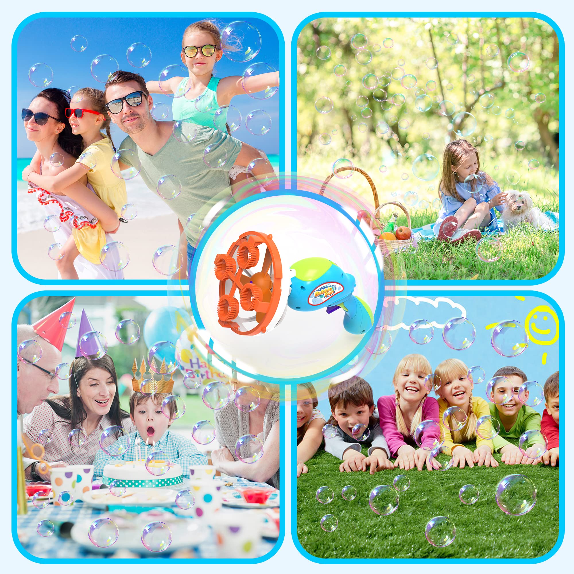 2 in 1 Bubble Gun Bubble Machine for Toddlers Kids, 2 Modes Large and Rich Small Bubbles for Kids 3-5 with Bubble Solution, Bubble Wand for Kids Outdoor Toys Birthday Gifts for 3 4 5 6 7 8 Years Old