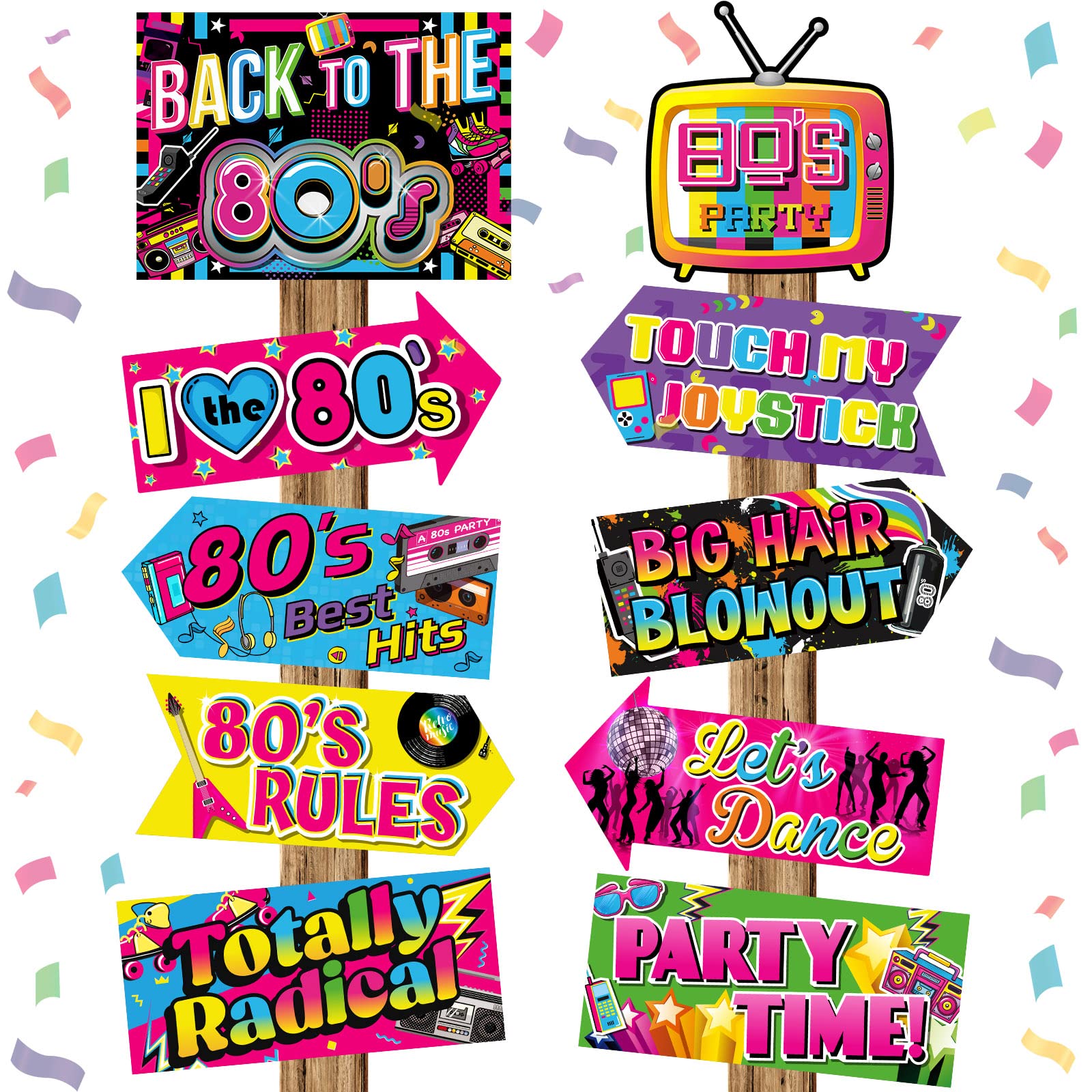 20 Pieces 80's Party Sign Back to 80s Theme Photo Booth Props Retro Party Decorations Birthday Party Favors Cute Cassette Tape 10 Styles 80s Cutouts for 1980s Neon Throwback Adults Birthday Supplies