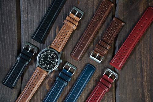 19mm Red - Barton Racing Horween Leather Watch Bands with Integrated Quick Release Spring Bars - Standard-Standard Length fits Wrists 5" to 8" - Choose Strap Color & Width