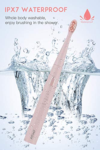 DMH Electric Toothbrush, Sonic Electric Toothbrush Powerful Cleaning, Rechargeable Travel Toothbrush with 4 Brush Heads, 3 Modes, 4 Hour Fast Charge for 60 Days Use, Pink