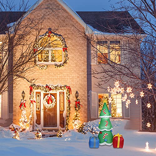 6 FT Blow up Christmas Decoration Inflatable Outdoor Christmas Tree Gift Giant with LED Light Xmas Decor for Holiday Party Yard/Lawn/ Garden/Patio