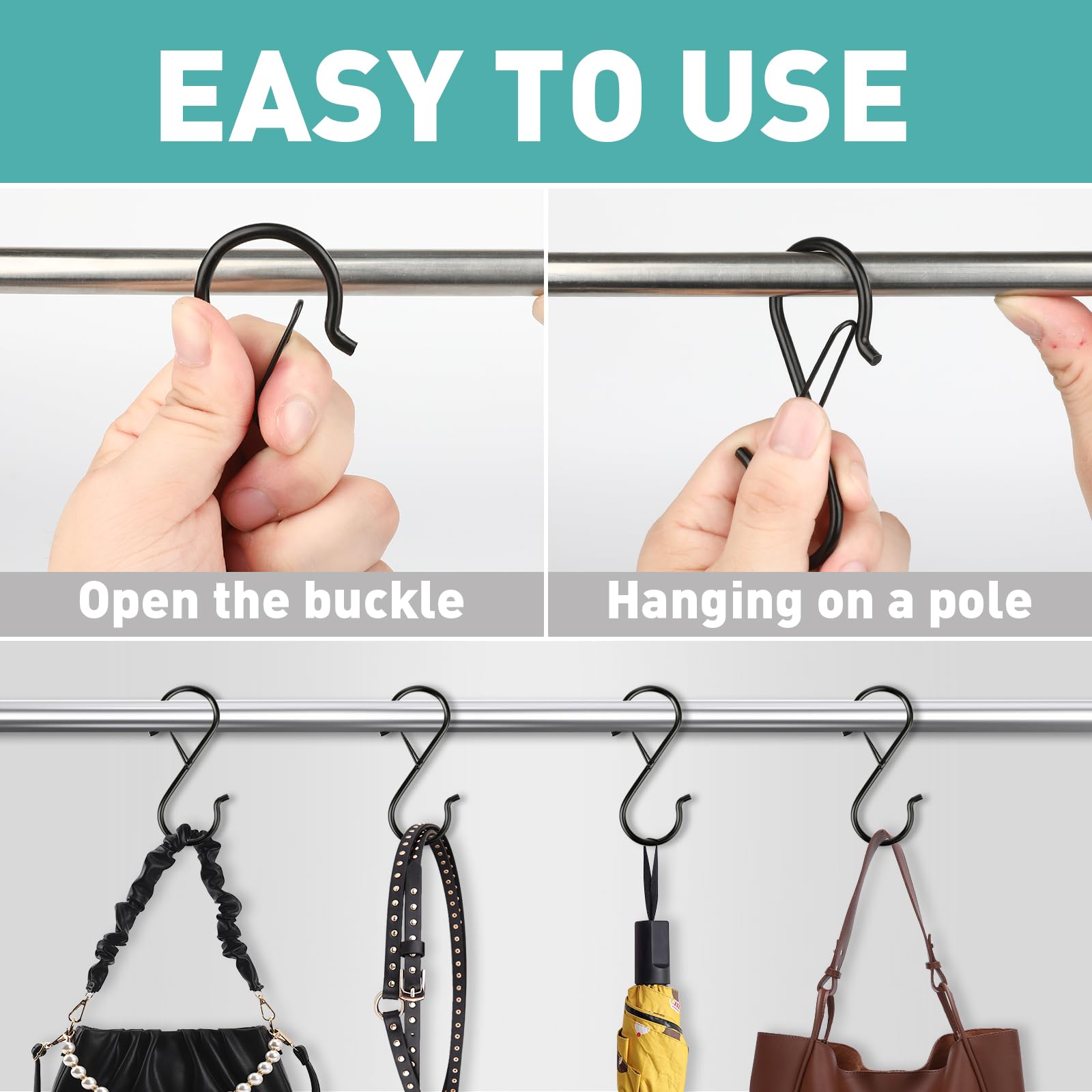 20 Pcs S Hooks for Hanging Heavy Duty, 3.5-inch Heavy Duty Metal S Hooks with Safety Buckle, S Shaped Hooks, Pot Rack Hooks, Closet Hooks, S Hooks for Hanging Plants, Kitchen Utensil, Pot, Pan, Bags