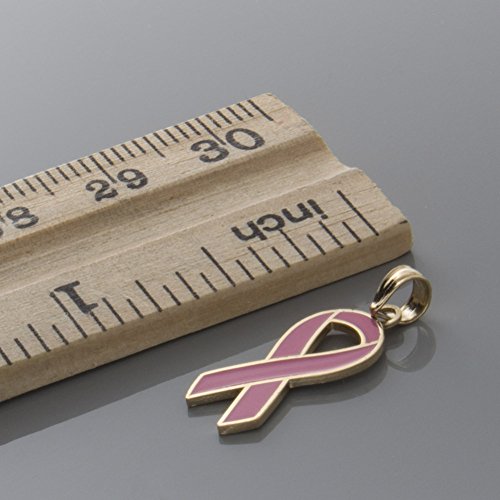 14k Yellow Gold Hope Charm Pendant, Pink Ribbon - Breast Cancer