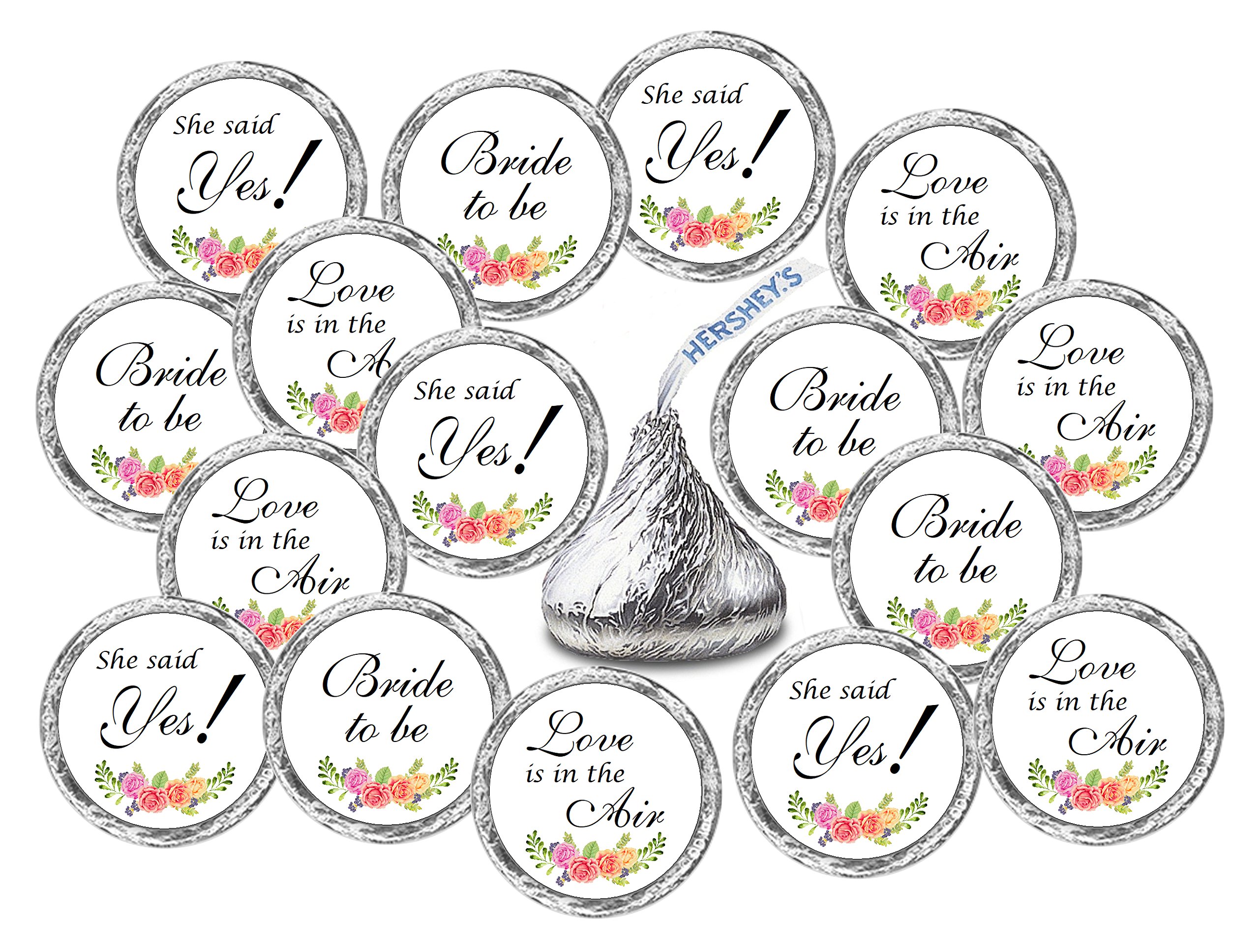 324 Floral Roses Bridal Shower, Bachelorette Party, Bride to Be Kisses Stickers, Chocolate Drops Labels Sticker for Engagement Party Decorations, Favors for Kiss