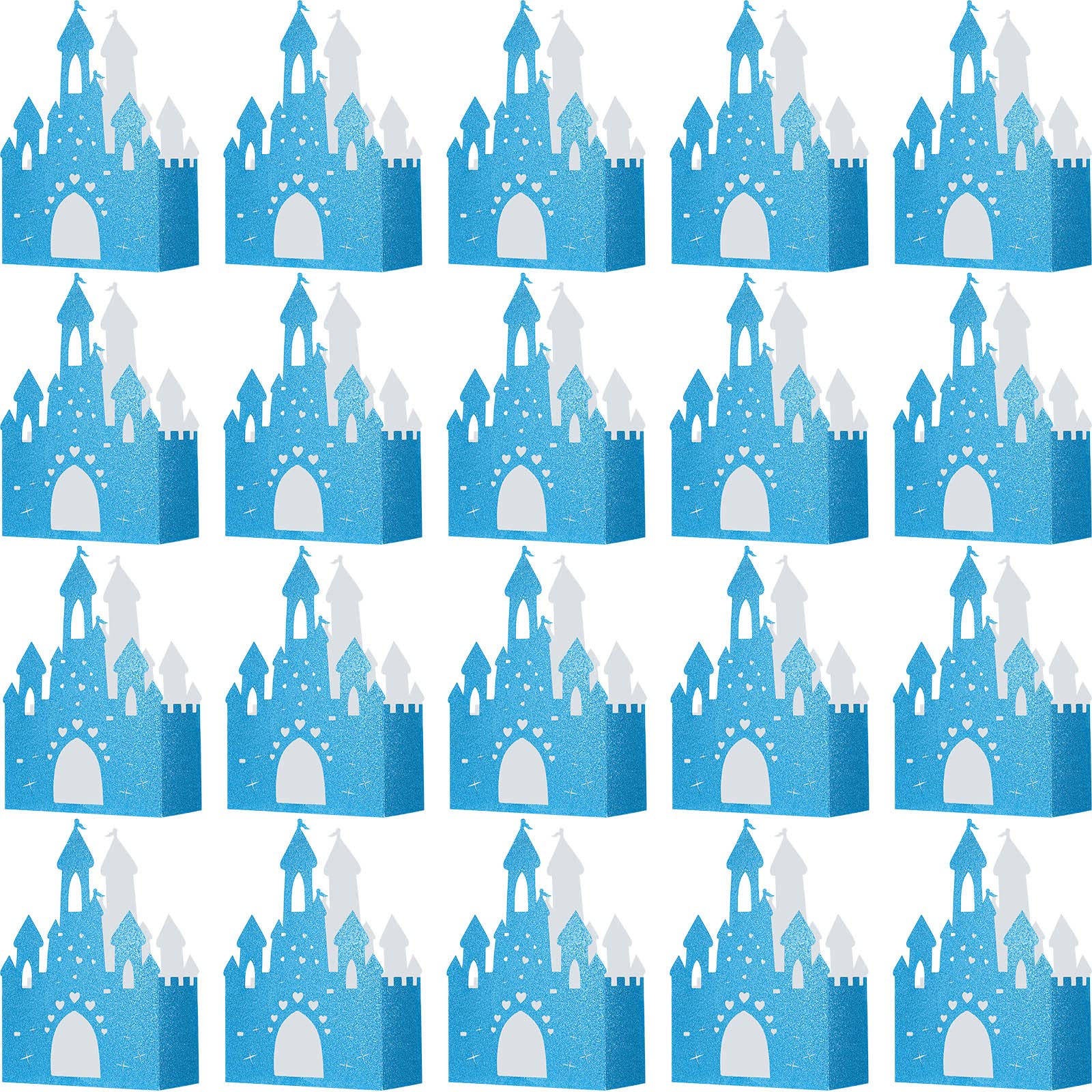 20 Pieces Princess Birthday Party Decorations Blue Castle Boxes Glitter Party Favor Popcorn Boxes Princess Castle Table Centerpiece Bridal Party Decorations for Girls, 3.5 x 2 x 5.9 Inch