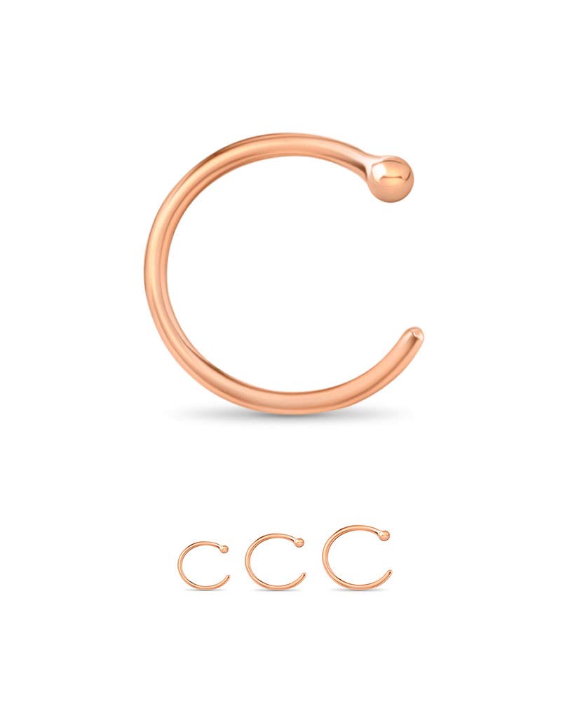 14k Rose Gold Nose Hoops Open Nose Rings 9/32" - 7mm 20G