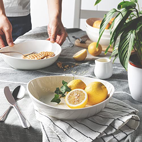 Sweese 135.401 Porcelain Pasta Bowls 28 Ounce- Porcelain Salad Serving Soup Dinner Bowl for Kitchen - Microwave Dishwasher Oven Safe Set of 4, White