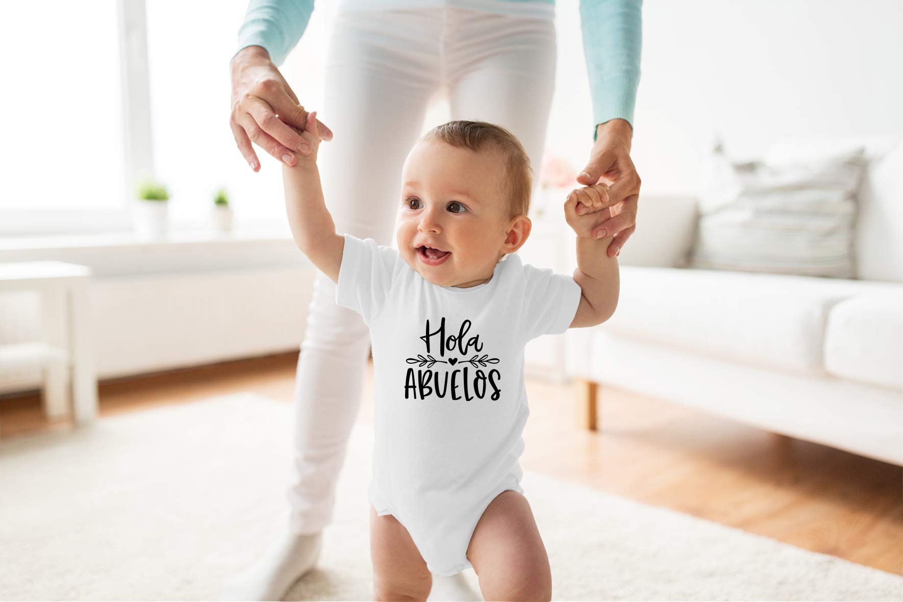 Hola Abuelos - Funny Baby Essentials Bodysuit - Newborn Boy Clothes Baby Girl Romper Outfit (Newborn, White)