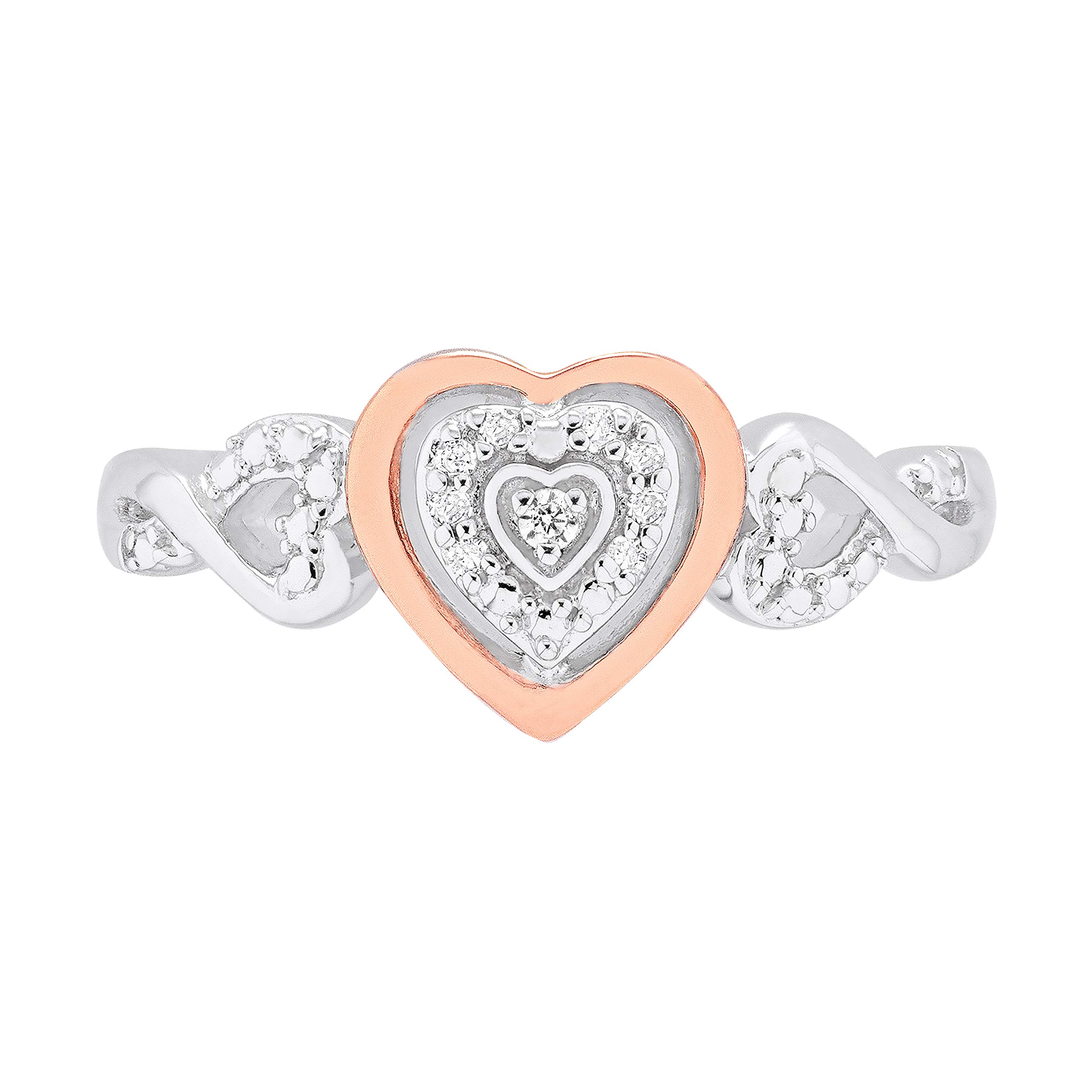 14K Rose Gold Plated .925 Sterling Silver Diamond Accented Three Heart Infinity Promise Ring (I-J Color, I2-I3 Clarity) - Size 5