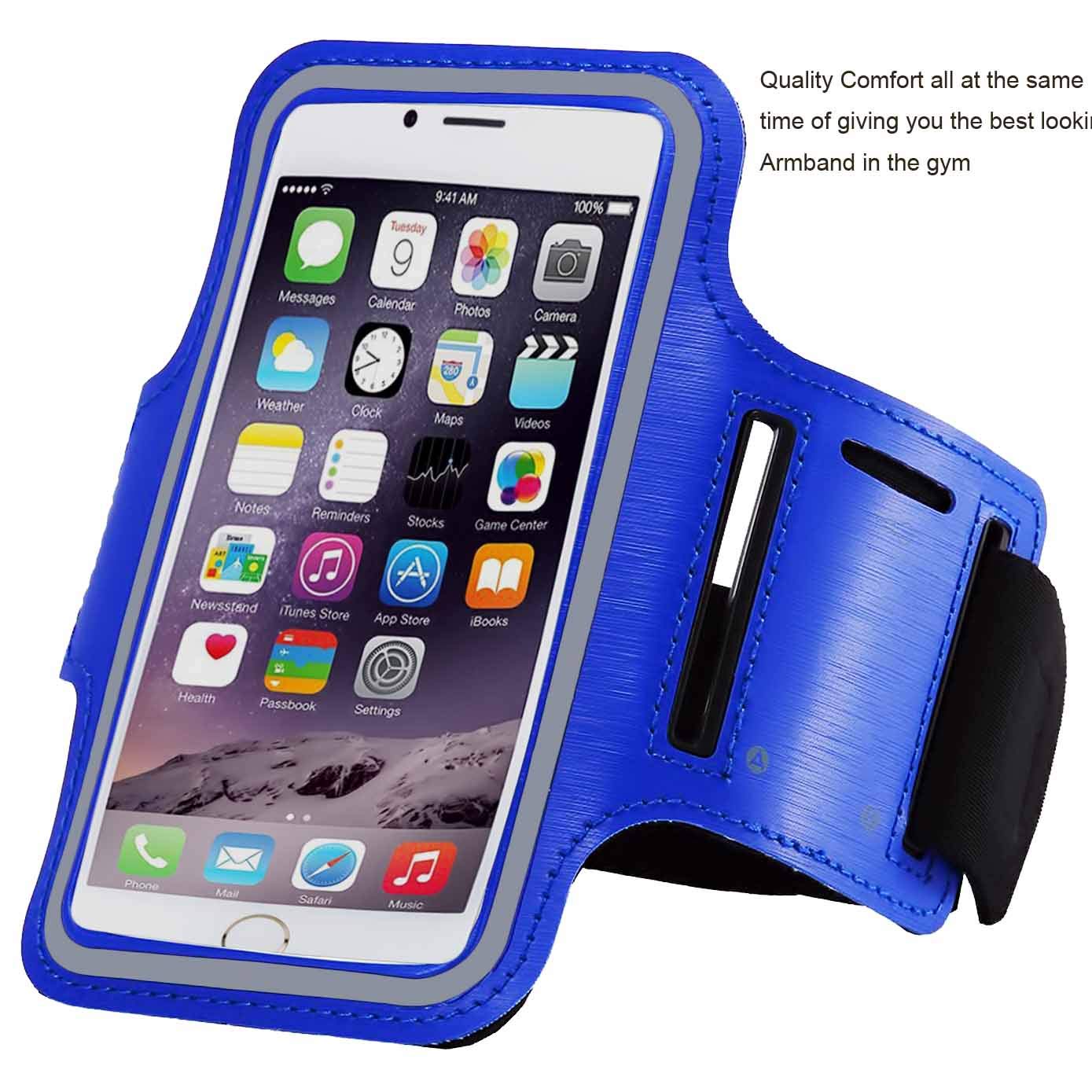2 Pack Armband Sweatproof Running Armbag Gym Fitness Workout Cell Phone Case Key Holder Compatible with iPhone X Xs,8 7 6 6S,SE,5S,5C,5,4S,4,GalaxyS9,S8,S7,S6,Phone Diagonal 4.0"~5.2"-Silver+darkblue