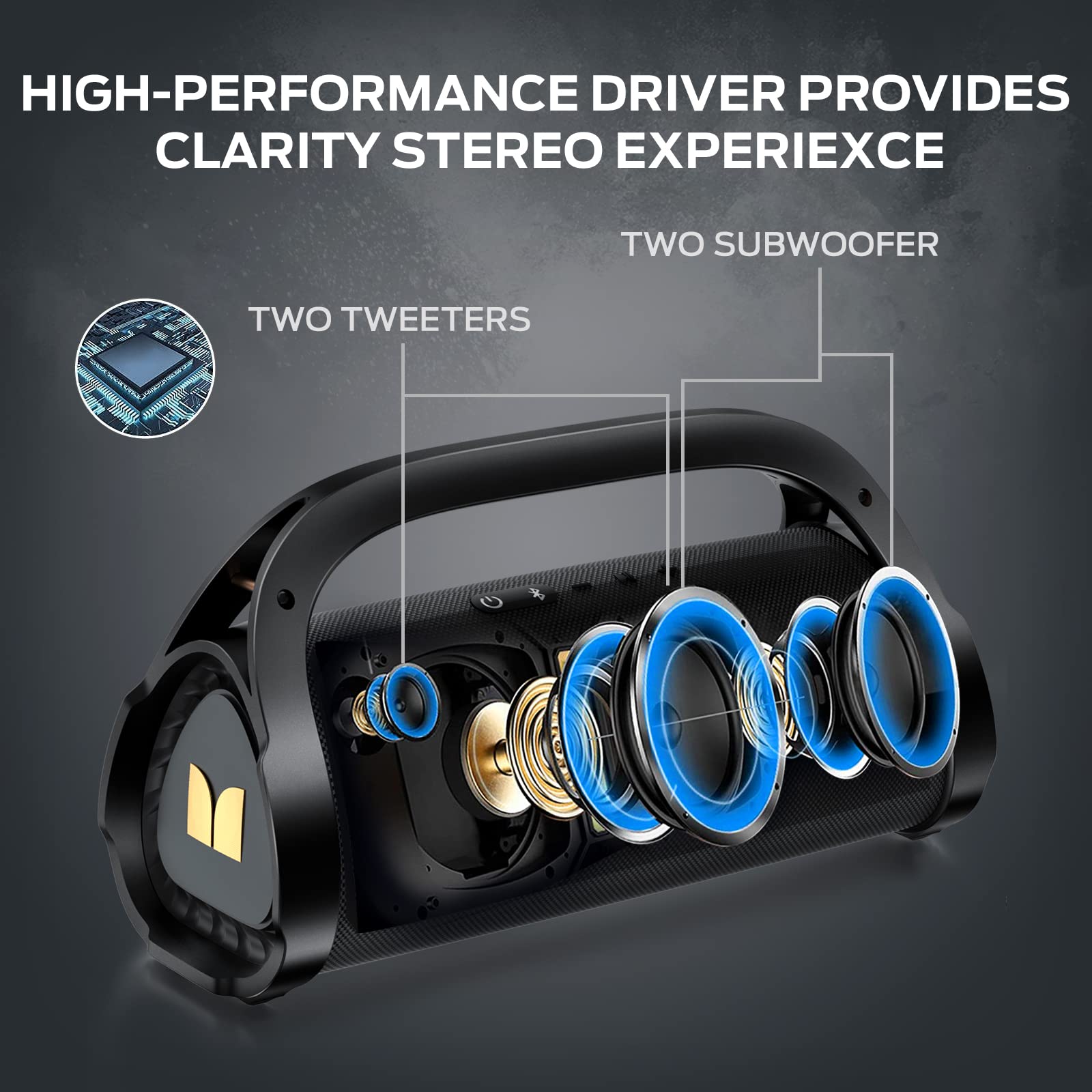 Monster Adventurer Max Bluetooth Speakers, IPX7 Waterproof Outdoor Bluetooth Speakers, Active Extra Bass, Fast Charging, with Microphone, Suitable for Beach, Parties, Gym, Black
