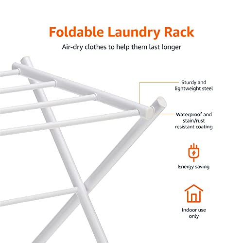 Amazon Basics Foldable Laundry Rack for Air Drying Clothing - 41.8" x 29.5" x 14.5", White