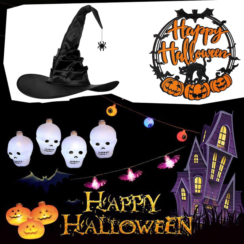 XGOPTS Halloween Women Witch Hat Black Ruched Crooked Wicked Witch Hat Devil Spider Wizard Hat for Costume Cosplay Party