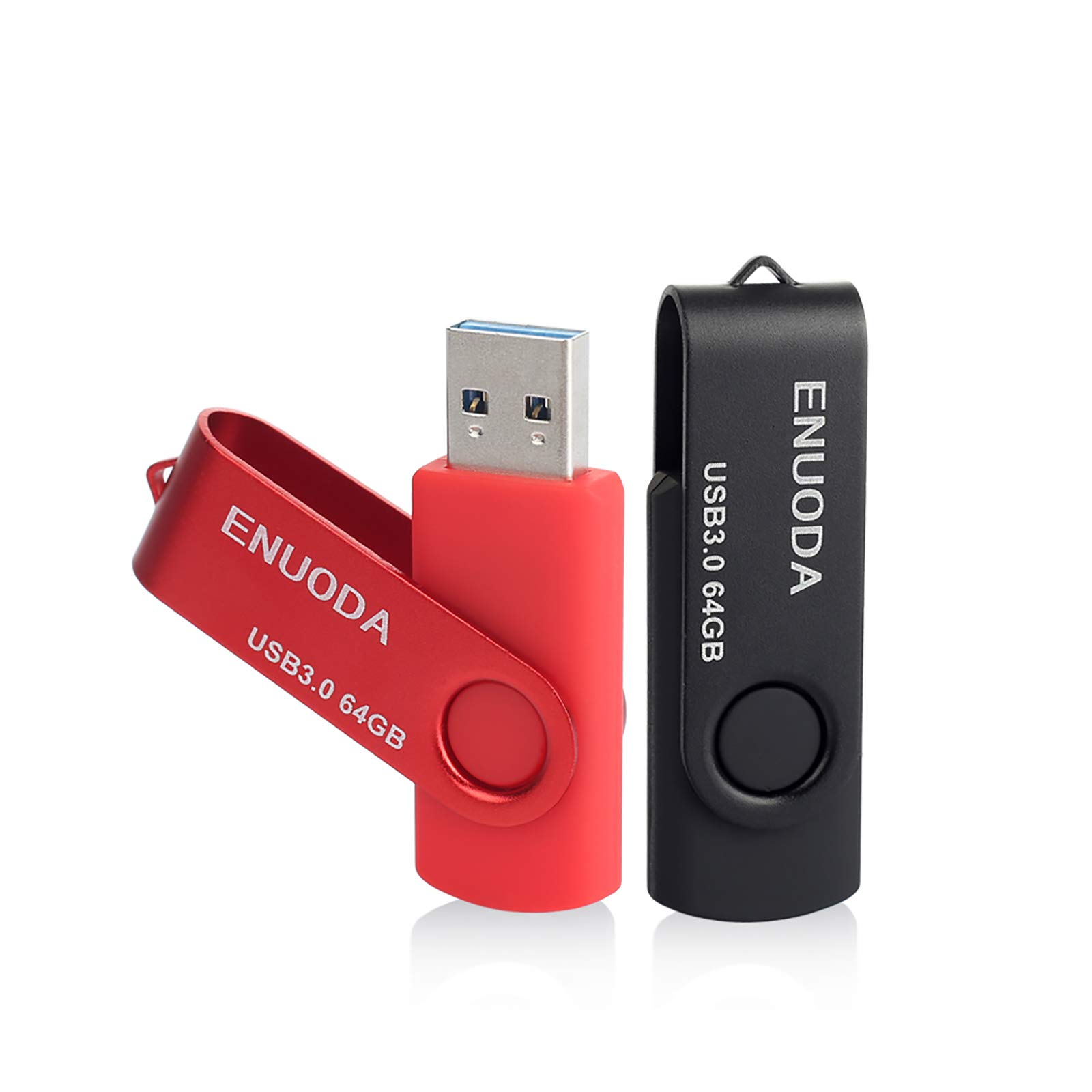2 Pack 64GB USB 3.0 Flash Drives ENUODA Swivel Memory Stick 64 gb Thumb Drives Data Storage Jump Drive (Red Black)