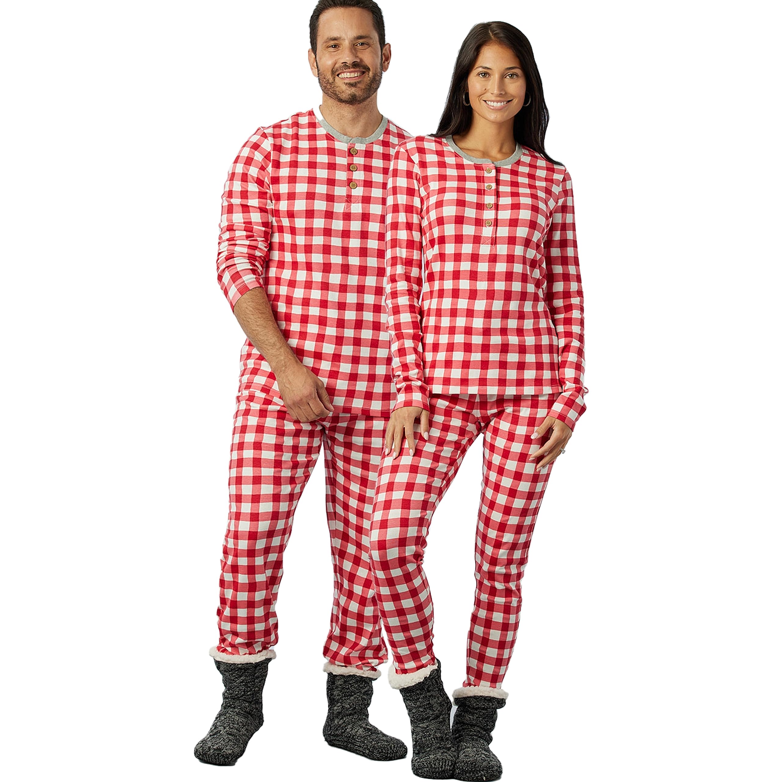 HonestBaby Family Matching Holiday Pajamas Organic Cotton for Men, Women, Kids, Toddlers, Baby Boys, Girls, Unisex Pets , Painted Buffalo Check Red, 5T