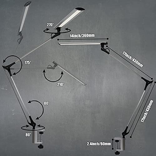 Amzrozky Workbench Light,Drafting Table Lamp for Artist,Architect LED Desk Lamp, Task Lamp with Clamp,Eye-Care Dimmable Office Light with 5 Color 5 Brightness,Touch Control,Memory Function,Silver