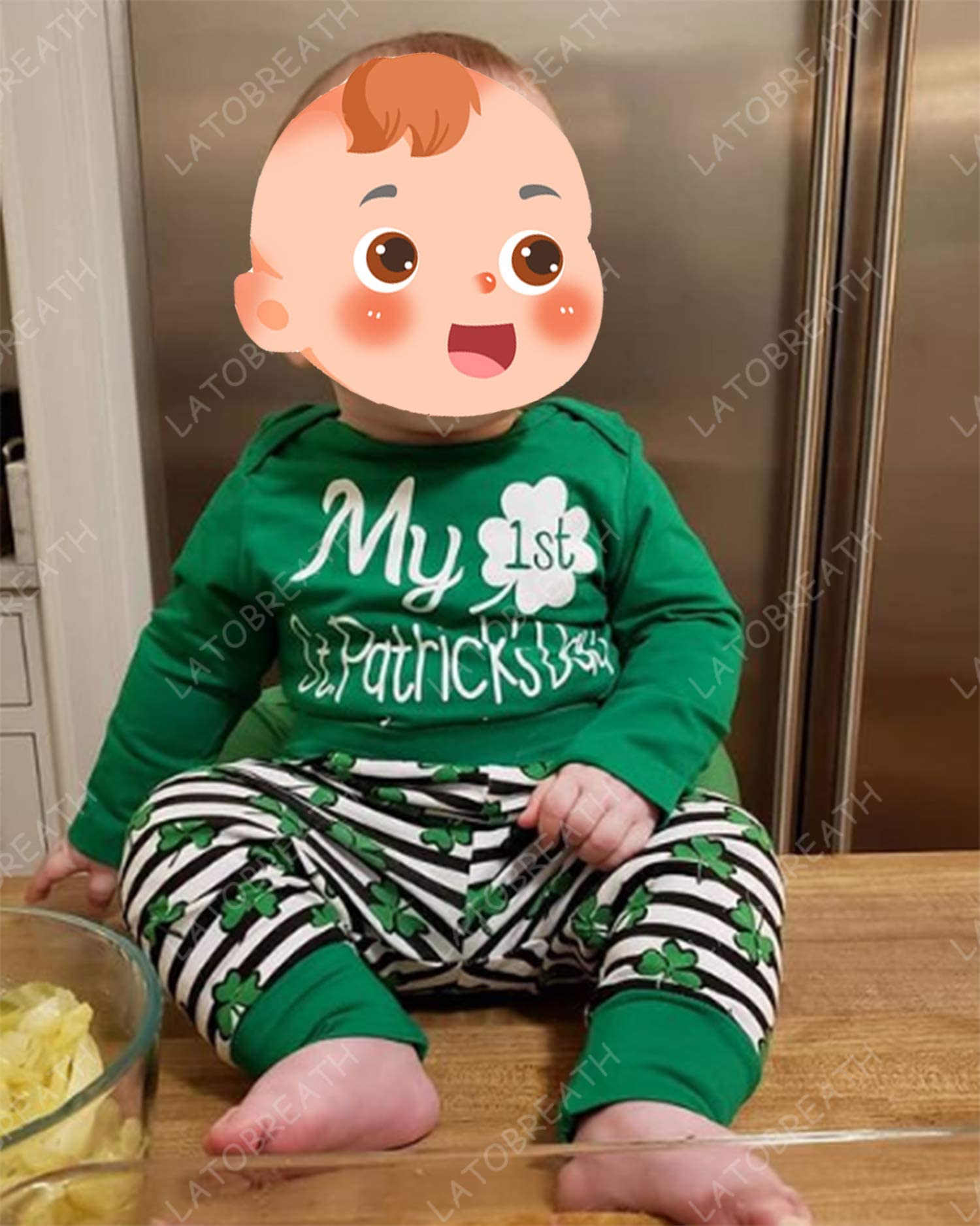 My First St Patrick's Day Lucky Clover Outift Set Baby Boys Girls Stripe Pant Set with Hat (Green, 0-3 Months)