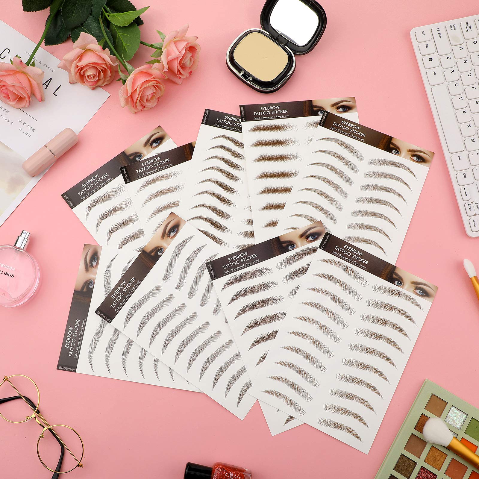 18 Sheets 180 Pairs Eyebrow Tattoo Stickers 4D Hair Like Authentic Waterproof Peel off Eyebrow Grooming Shaping Makeup Sticker for Women Girls (Brown)