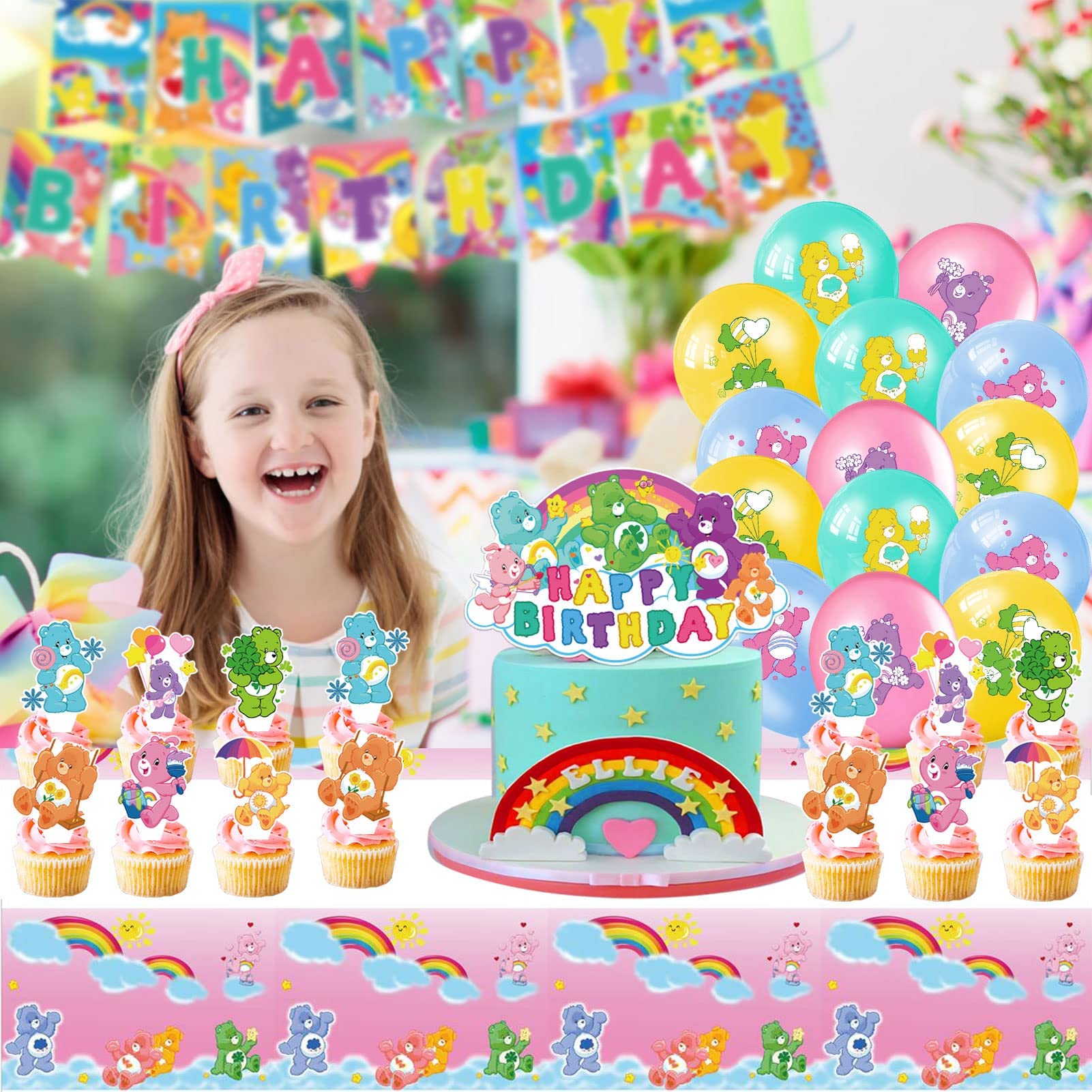 157 Pcs Bears Party Decorations, for 10 Guests Includes Hanging Swirls,Birthday Banner, Cake Topper, Cupcake Topper, Sticker, Latex Balloon, Tablecloth, Dinner Plate, Tableware