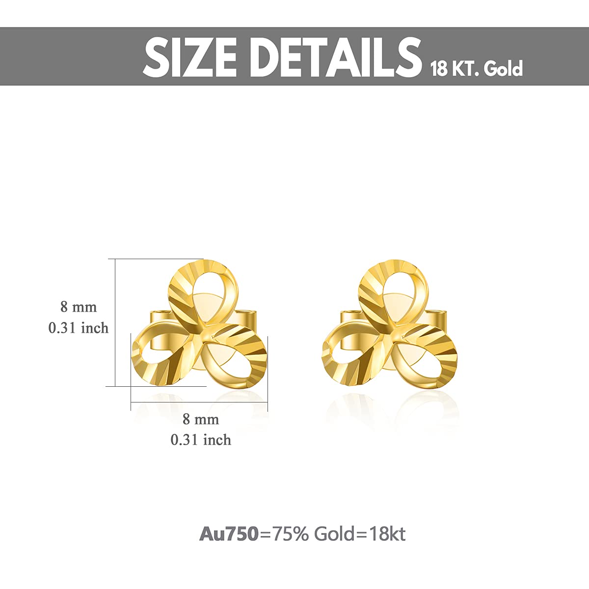 18k Solid Gold Knot Stud Earrings, Real Gold Diamond-Cut Flower Stud Earrings for Women Hypoallergenic