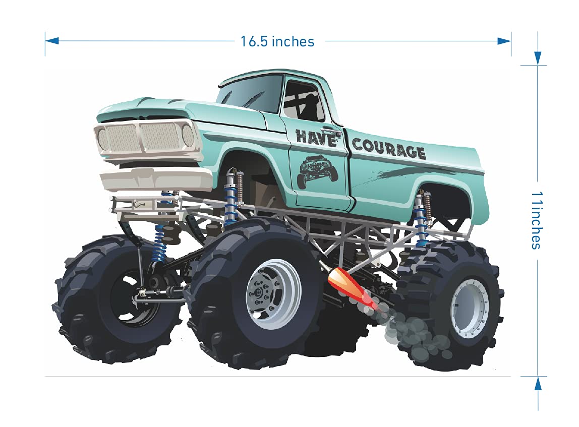 Monster Truck Wall Stickers Decals for Boy’s Bedroom, Gift for Boy's, Car Decor Wallpaper Mural for Nursery Classroom Kids Room