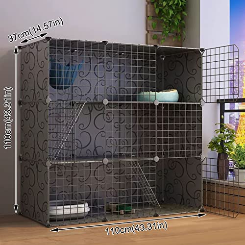 3 Tier Cat Cage Large DIY Cat Enclosure, Pet Playpen, Cat Playpen for Small Animals, Cat Houses for Indoor, Extra Large Exercise Place, Easy to Clean, Accommodates 1-3 Adult Cats (Size : Black 110x37