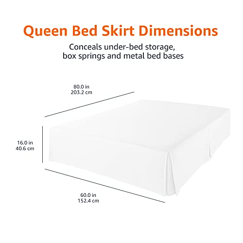 Amazon Basics Lightweight Pleated Bed Skirt, Queen, Bright White
