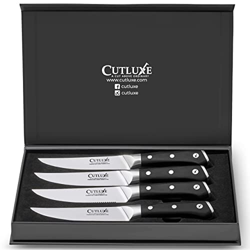 Cutluxe Steak Knives - Serrated Steak Knife Set of 4 β Forged High Carbon German Steel β Full Tang β Ergonomic Handle Design β Artisan Series