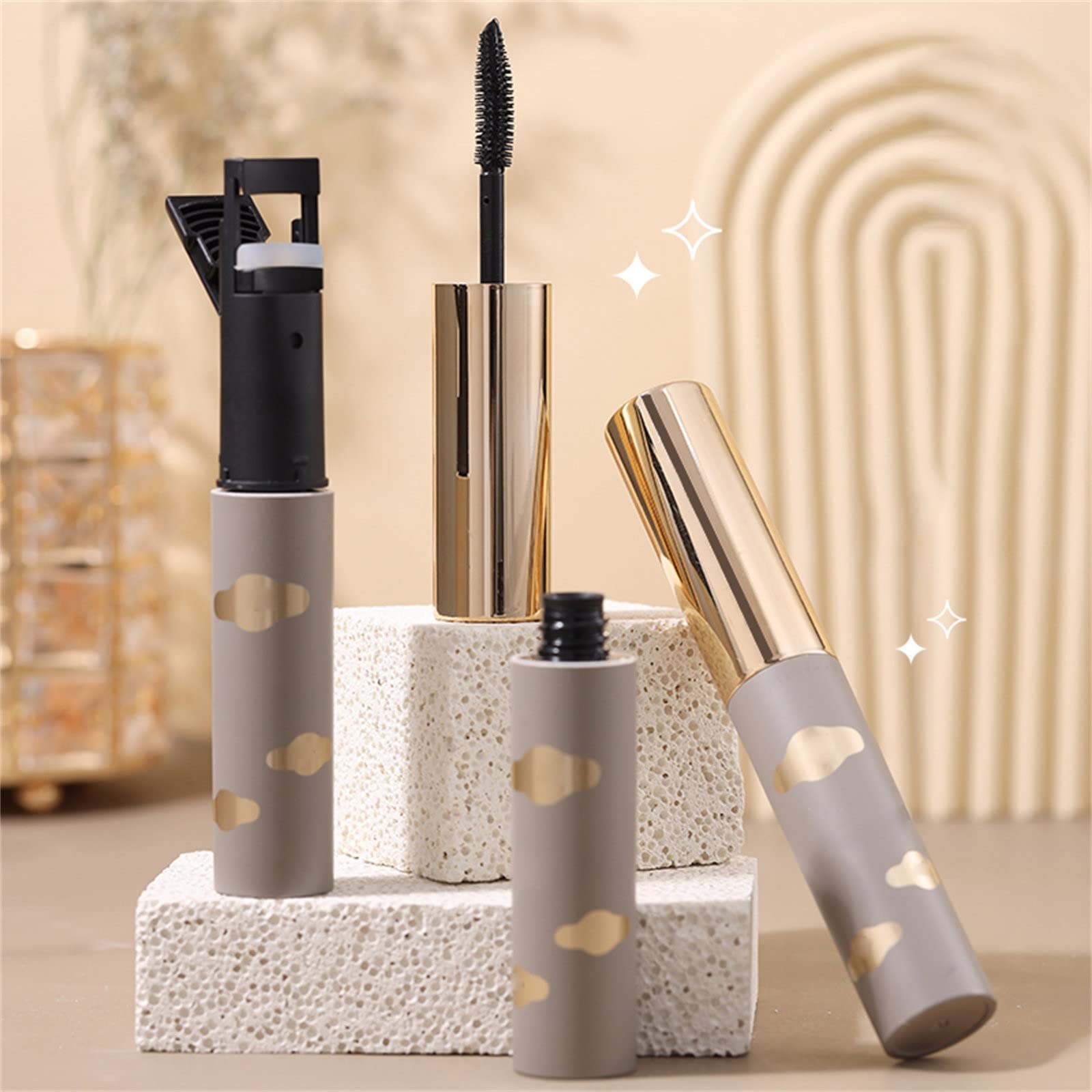 2 In 1 Mascara Longer Lash Cosmetics Natural Lengthening And Thickening Effect No Clumping Superstrong 4d Silk Fiber Mascara Makeup Glitter Top Coat Mascara with(Black-b)