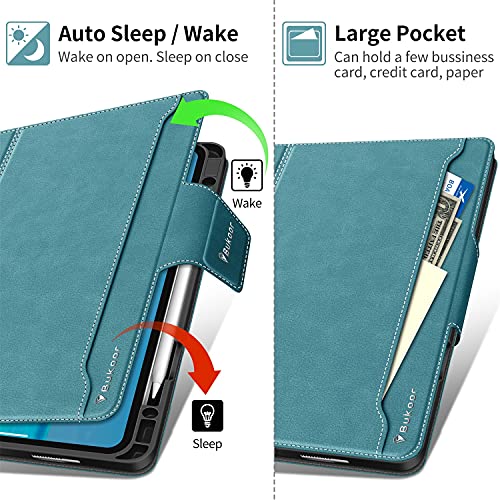 BuKoor iPad Pro 12.9 inch Case 6th/5th/4th/3rd Generation with Apple Pencil Holder, PU Leather Folio Smart Stand Magnetic Clasp Shockproof Cover for iPad Pro 12.9 2022/2021/2020/2018(Tempo Green)