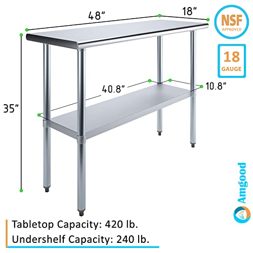 AmGood 18" X 48" Stainless Steel Work Table | Metal Kitchen Food Prep Table | NSF