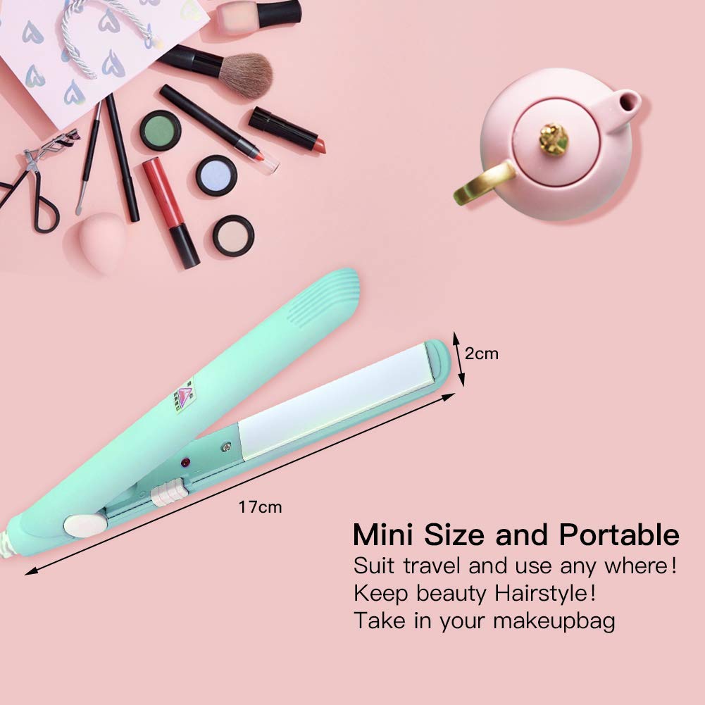 2 in 1 Mini Bangs Hair Straightener Beauty Flat Iron Heating Curler Ceramic Tourmaline Plate Wave Straightener (Green)