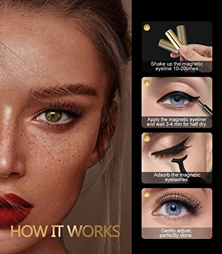 Larbois Magnetic Eyelashes 5 Pairs, Magnetic Eyelashes with Eyeliner Kit Easy to Wear, Comfortable & Reusable False Lashes From Natural to Gorgeous Styles No Glue Needed