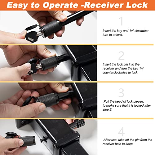 CZC AUTO Hitch Lock Set, Dia 5/8 Inch Trailer Hitch Lock Hitch Receiver Pin Lock for Class III IV 2" and 2-1/2" Receiver, Dia 1/4 Inch Hitch Coupler Lock with 3/4 Inch Span Fits Latch-Type Couplers
