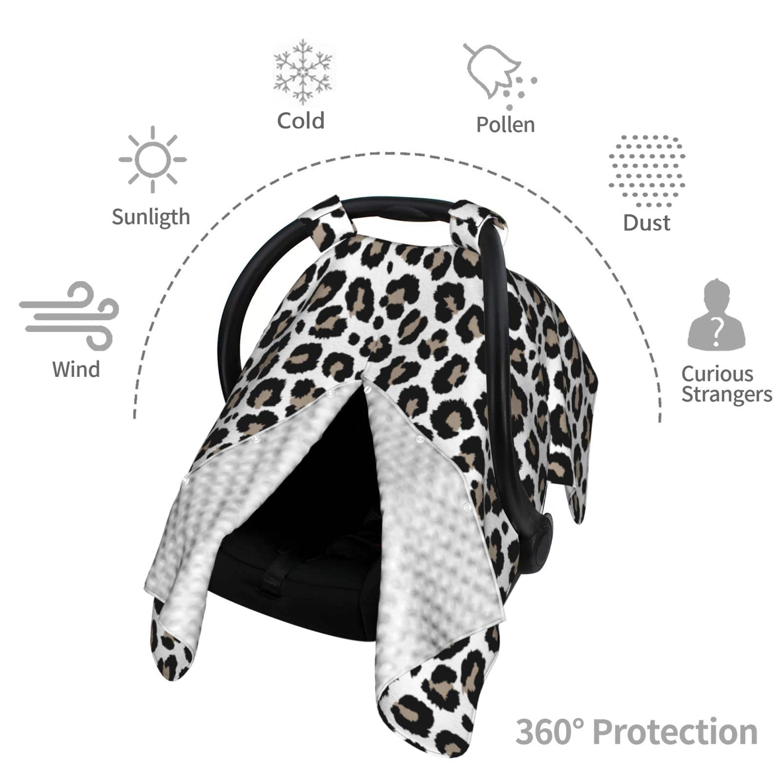 9CH Car Seat Canopy for Babies, Peekaboo Opening Minky Car seat Cover for Baby Mom Nursing Breastfeeding Covers, Minky Blanket for Infant Toddler (Leopard)